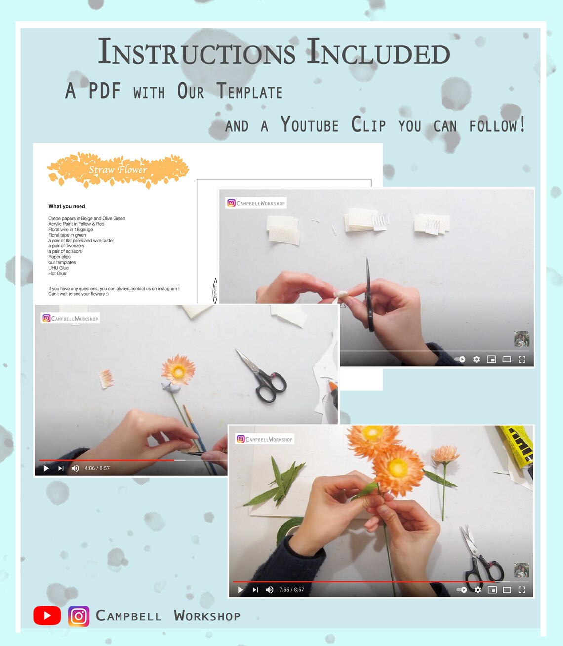 Digital Template handmade Crepe Paper Straw Flower Digital - Etsy