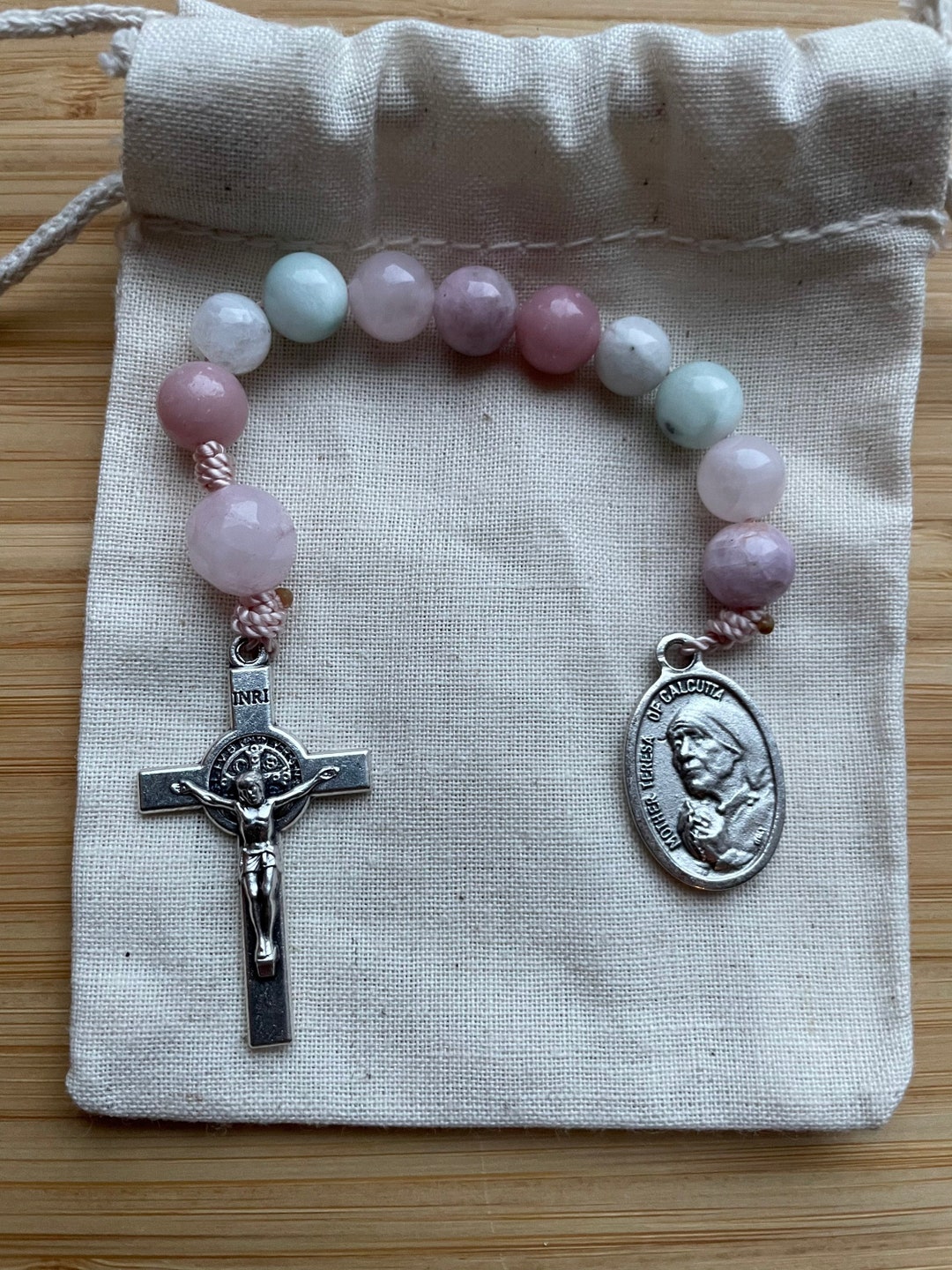 Mother Teresa Decade/flying Novena Caplet in Angelite, Moonstone, Rose ...