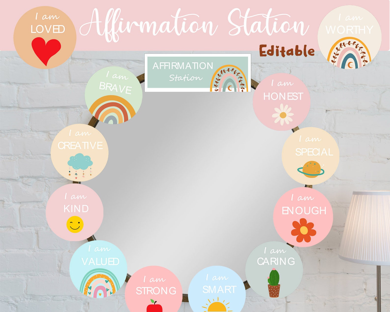 Editable Affirmation Station Mirror Display for Kids, Toddlers ...