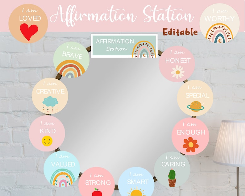 Editable Affirmation Station Mirror Display for Kids, Toddlers ...