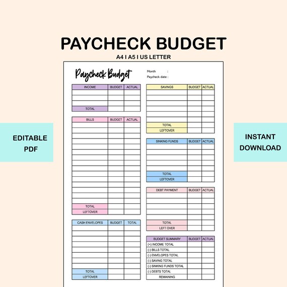 Paycheck Budget Tracker I Paycheck Budget Printable I Paycheck - Etsy