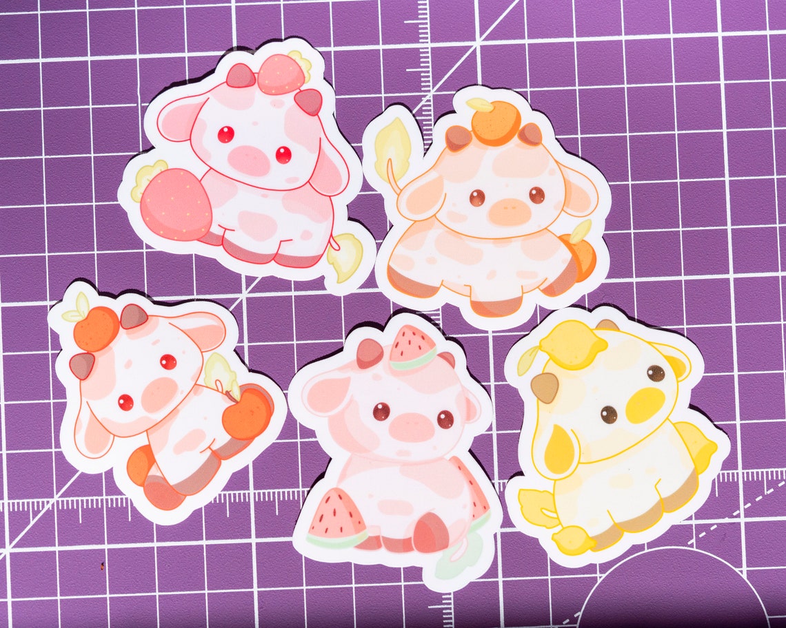 Cute Cow Stickers Bundle I Kawaii Fruit Cow Sticker I - Etsy