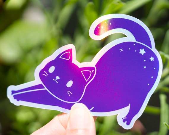 Holo Cat Sticker Cute Holographic Sticker Vinyl Sticker | Etsy