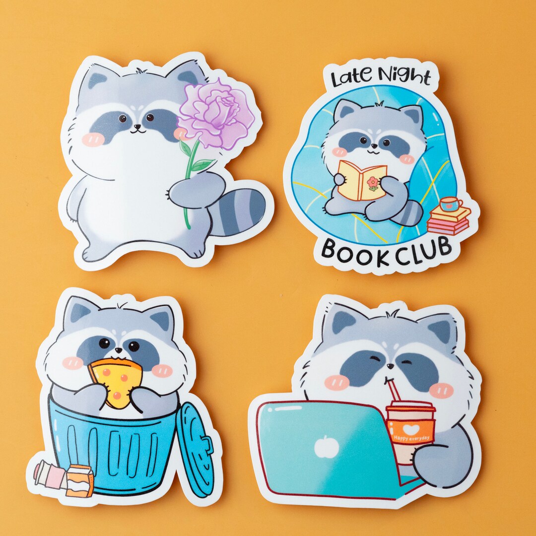Racoon Sticker Pack, Cute Stickers, Laptop Stickers, Racoon Sticker ...