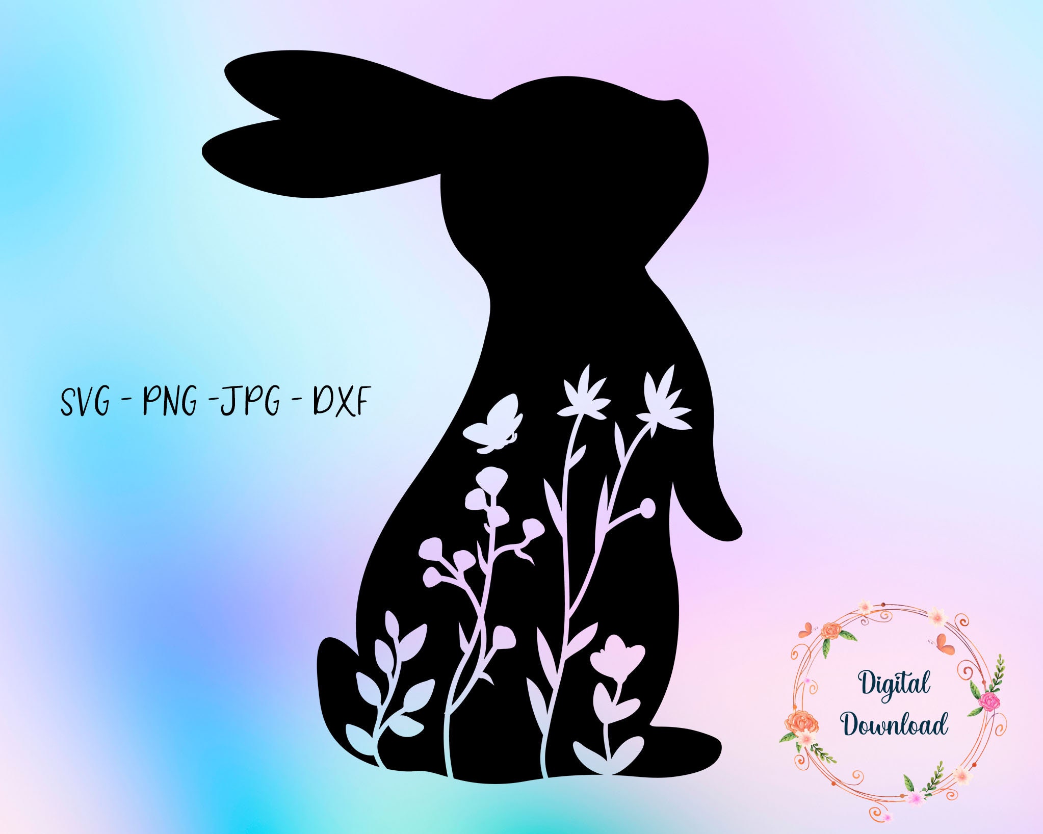 SVG Spring Rabbit - Easter Bunny Flowers - Floral Bunny SVG PNG Files ...