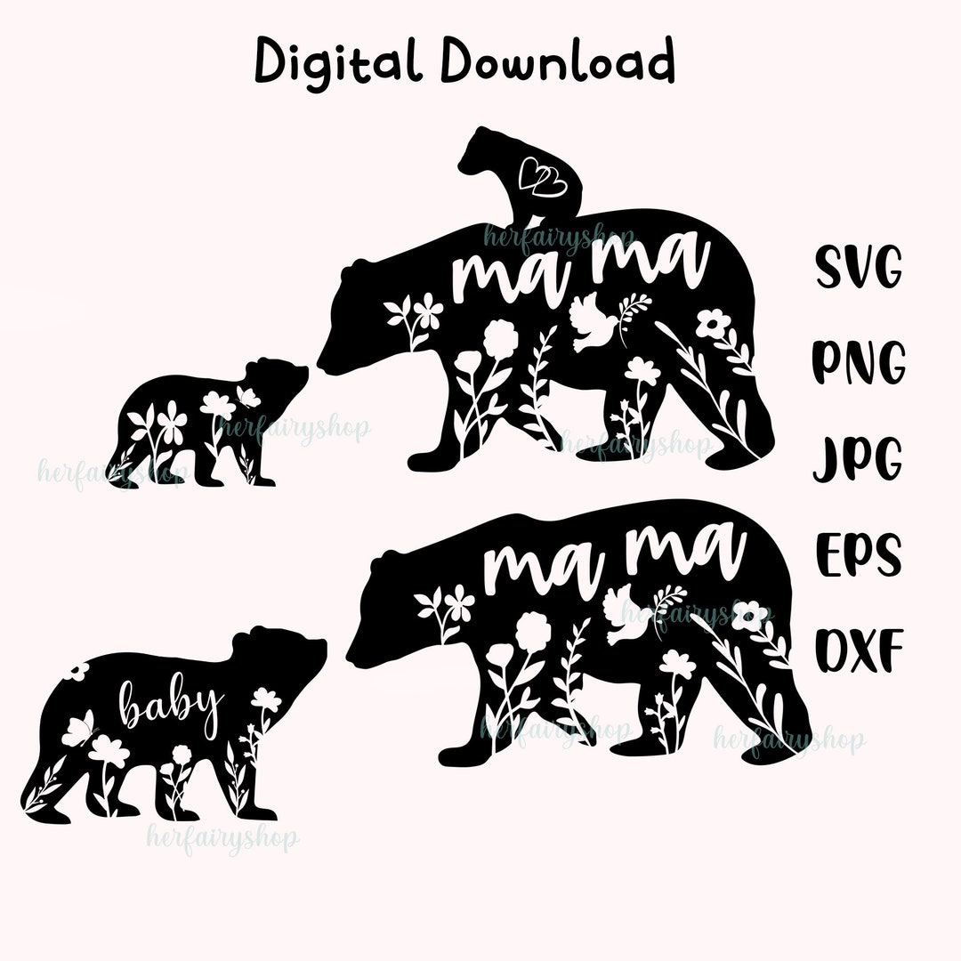 Mama Bear Svg Bundle, Bear Family Svg, Floral Bear Family Svg, Floral ...