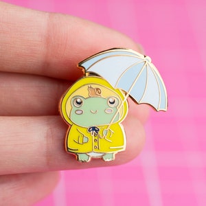 Frog Enamel Pin, Froggy Enamel Pin, Raincoat Frog Pin, Happy Little ...