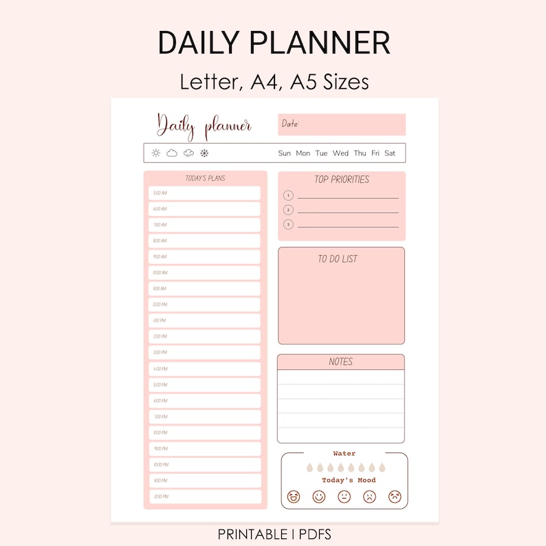 Daily Planner Printable Printable Daily Planner Printable | Etsy