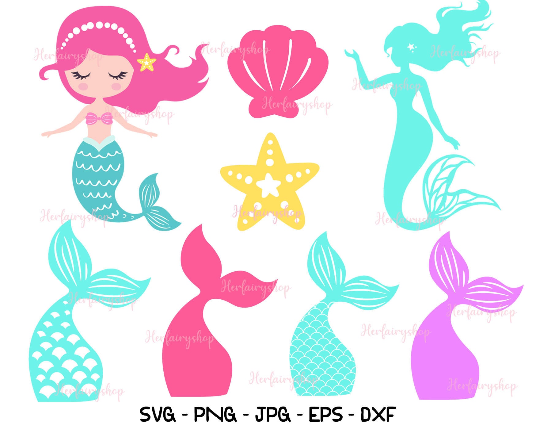 Mermaid Svg Bundle Mermaid Monogram Svg Cute Mermaid Etsy