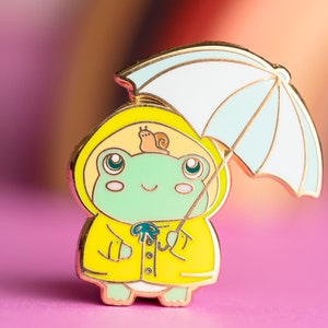Frog Enamel Pin, Froggy Enamel Pin, Raincoat Frog Pin, Happy Little ...