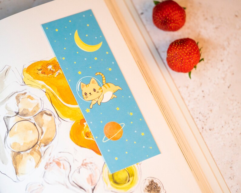 Cat Bookmark / Kawaii Cat Bookmark / Digital Art, Books Reading/ Cute ...