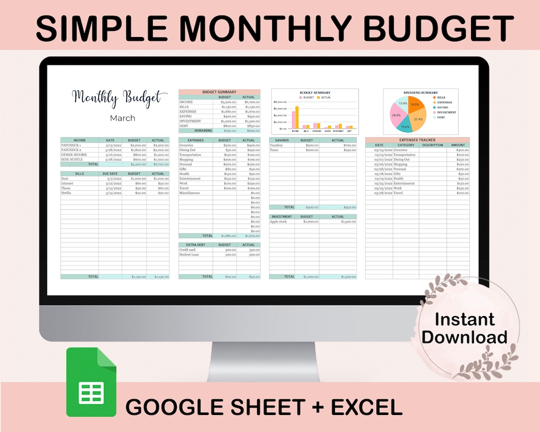 Monthly Budget Template, Budget Google Sheets Template, Excel Download ...