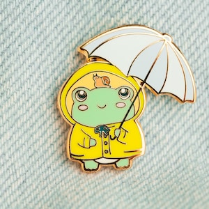 Frog Enamel Pin, Froggy Enamel Pin, Raincoat Frog Pin, Happy Little ...
