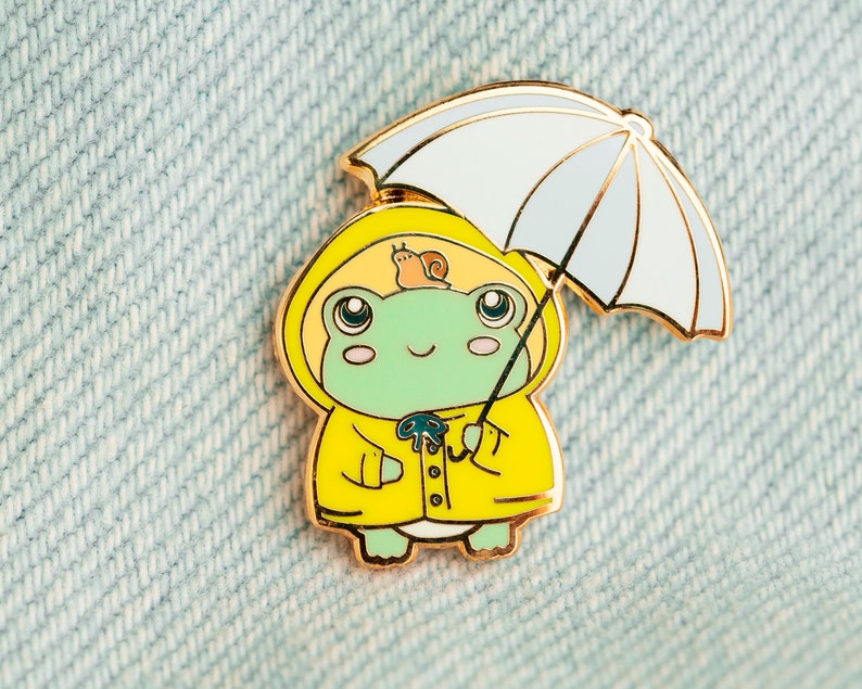 Frog Enamel Pin, Froggy Enamel Pin, Raincoat Frog Pin, Happy Little ...