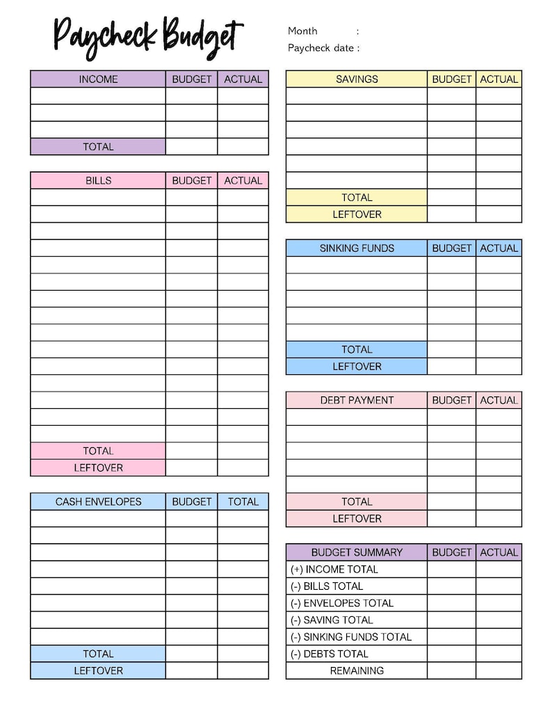 Paycheck Budget Tracker I Paycheck Budget Printable I Paycheck - Etsy