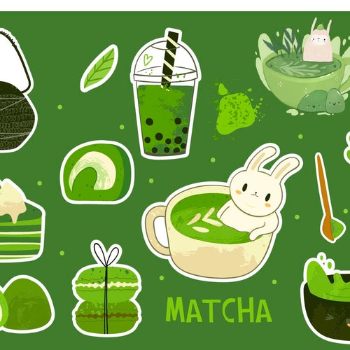 12pcs Matcha Sticker Set Green Sticker Kawaii Sticker - Etsy