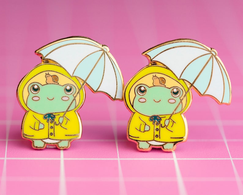 Frog Enamel Pin, Froggy Enamel Pin, Raincoat Frog Pin, Happy Little ...