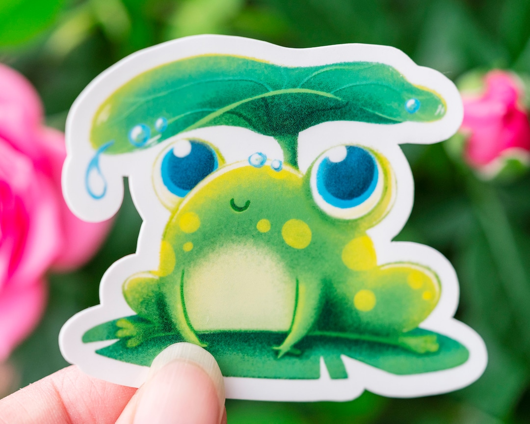 Cute Frog Sticker With Leaf Vinyl Sticker Waterproof - Etsy