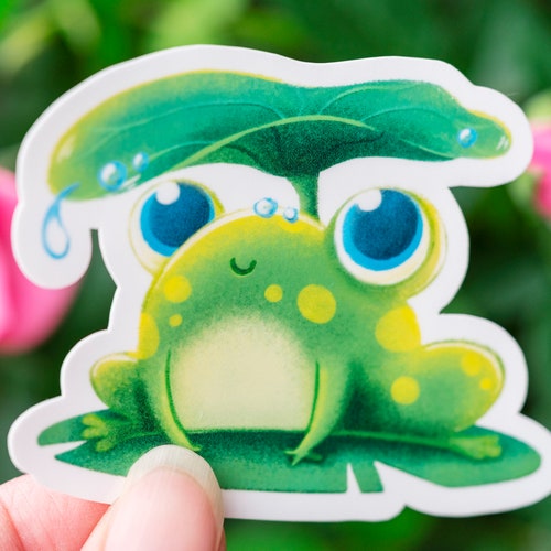 Cute Frog Sticker With Leaf Vinyl Sticker Waterproof - Etsy