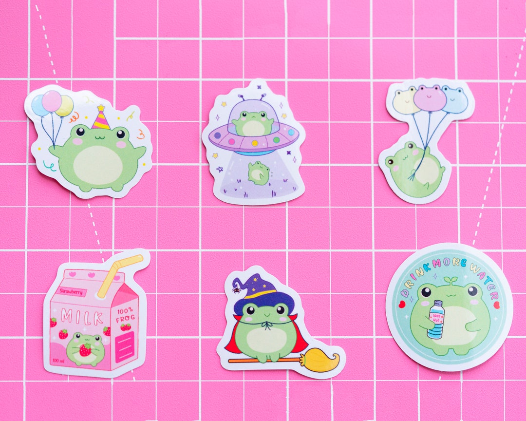 Pack of 6 Frog Vinyl Sticker, Kawaii Frog, Frog Lover Sticker, Cute ...