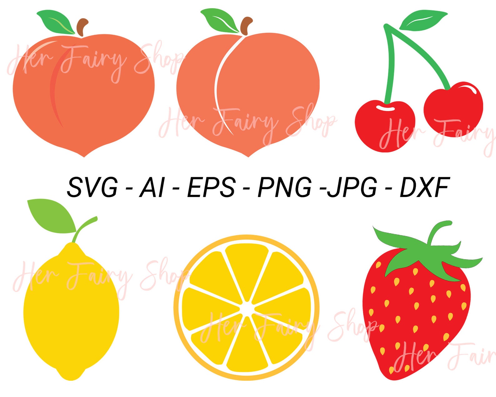 Fruit SVG, Lemon Fruit Svg, Peach SVG, Strawberry, Cherry, Clipart ...