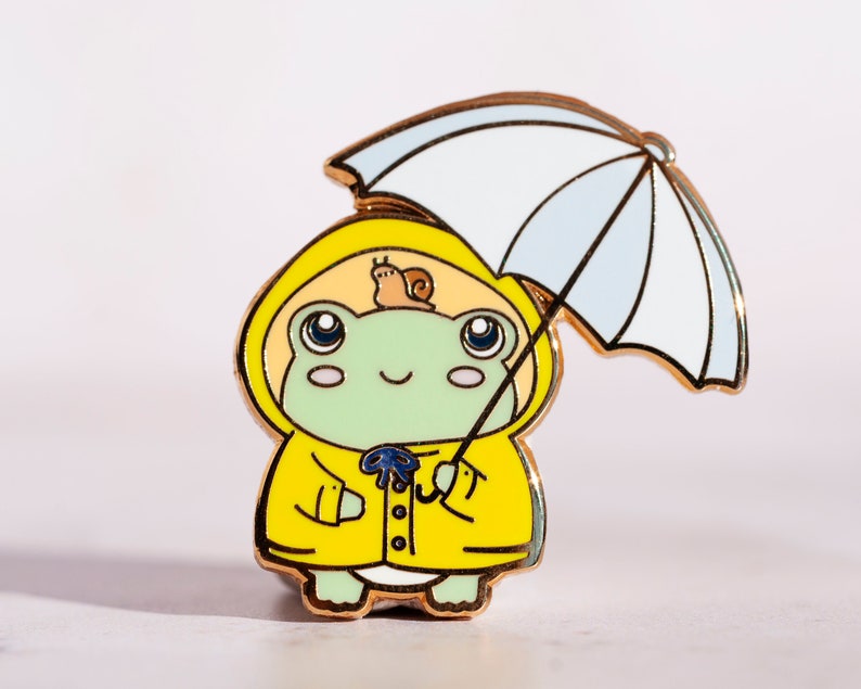 Frog Enamel Pin, Froggy Enamel Pin, Raincoat Frog Pin, Happy Little ...