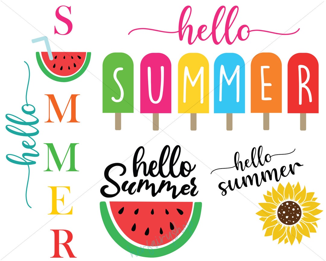 Hello Summer Bundle Svg, Summer Sign Svg, Hello Summer Popsicle Svg ...