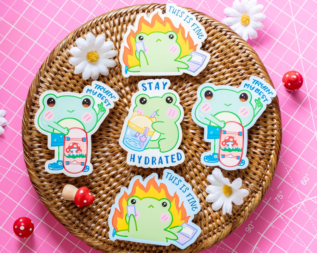 Cute Frog Stickers, Journal Planner Stickers, Skate Frog, Stay Hydrated ...