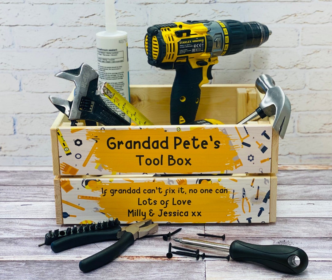 Personalised Tool Box Crate for Daddy Dad Grandad Uncle Tools Workshop ...