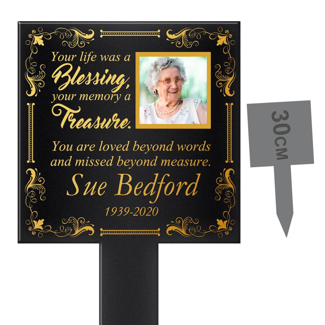 Personalised Gold Blessing With Photo Square Grave Stake Marker ...