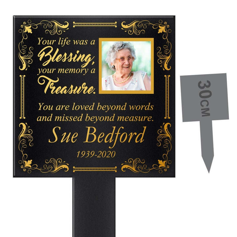 Personalised Gold Blessing With Photo Square Grave Stake - Etsy UK
