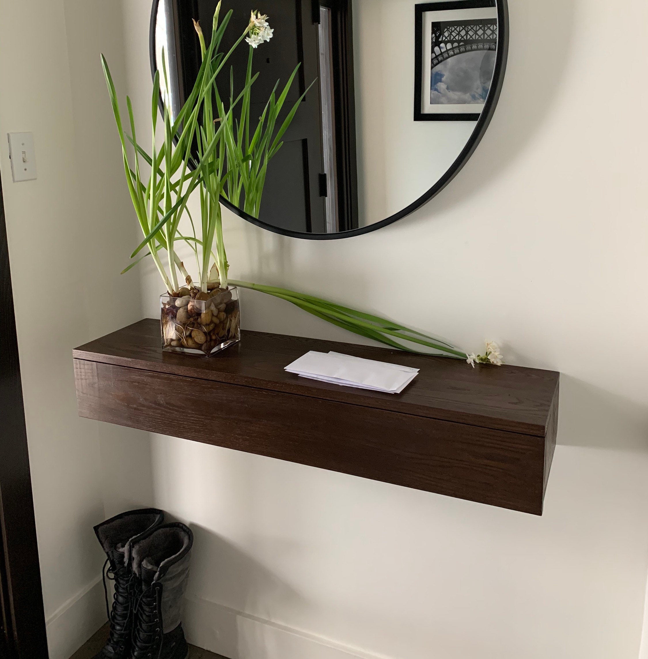 Solid Oak Floating Console With 1 Drawer - Etsy Canada