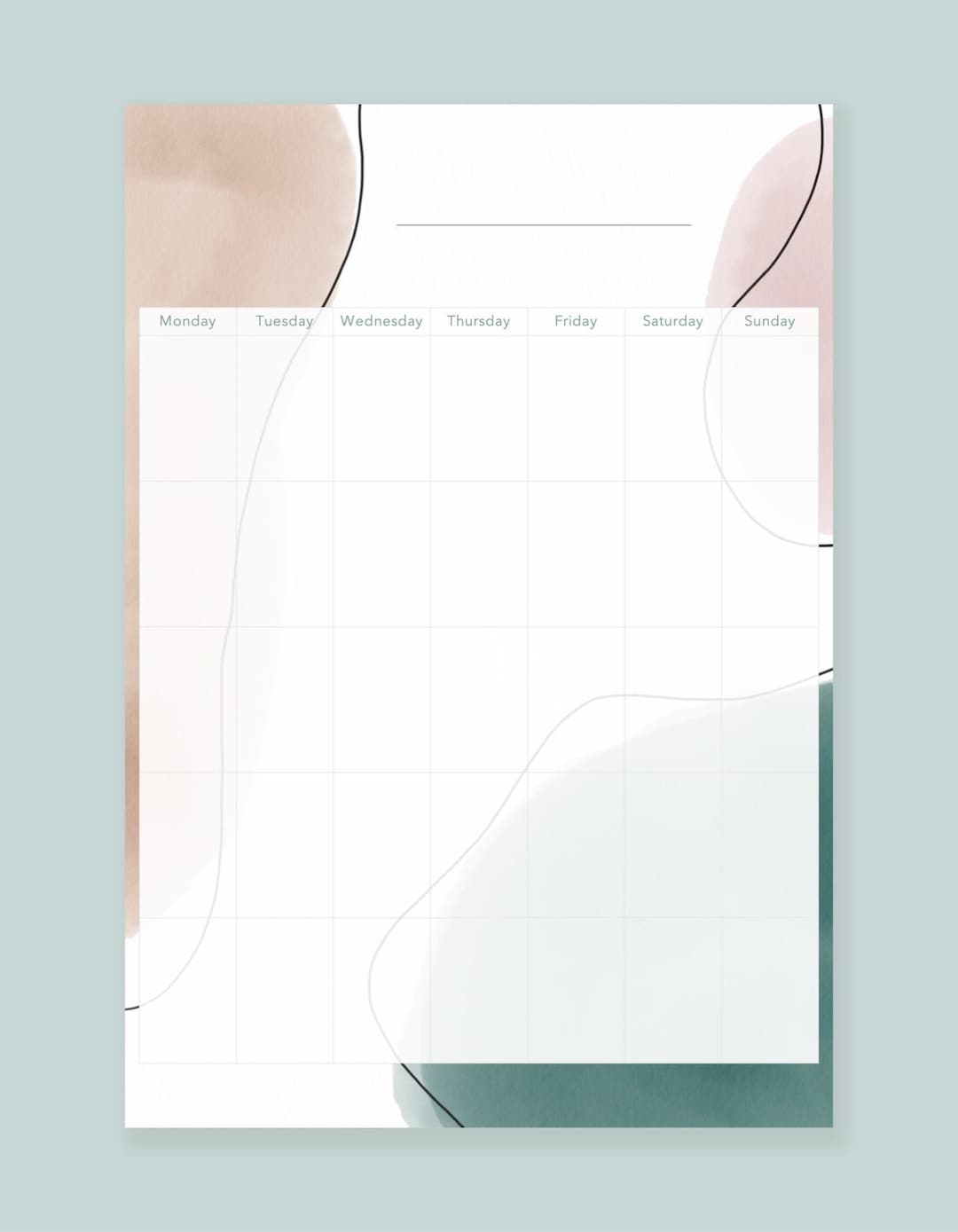 Printable and Digital Blank Monthly Calendar Page | Abstract ...