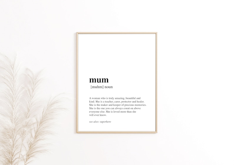 Mum Definition Print, Wall Art, Home Prints, Bedroom Print, Minimalist ...