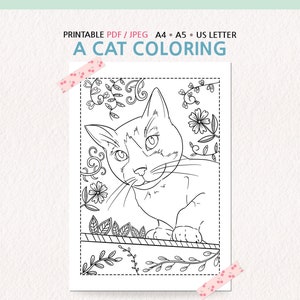 Cat Coloring Page Cute Cat Coloring PDF JPEG Printable - Etsy