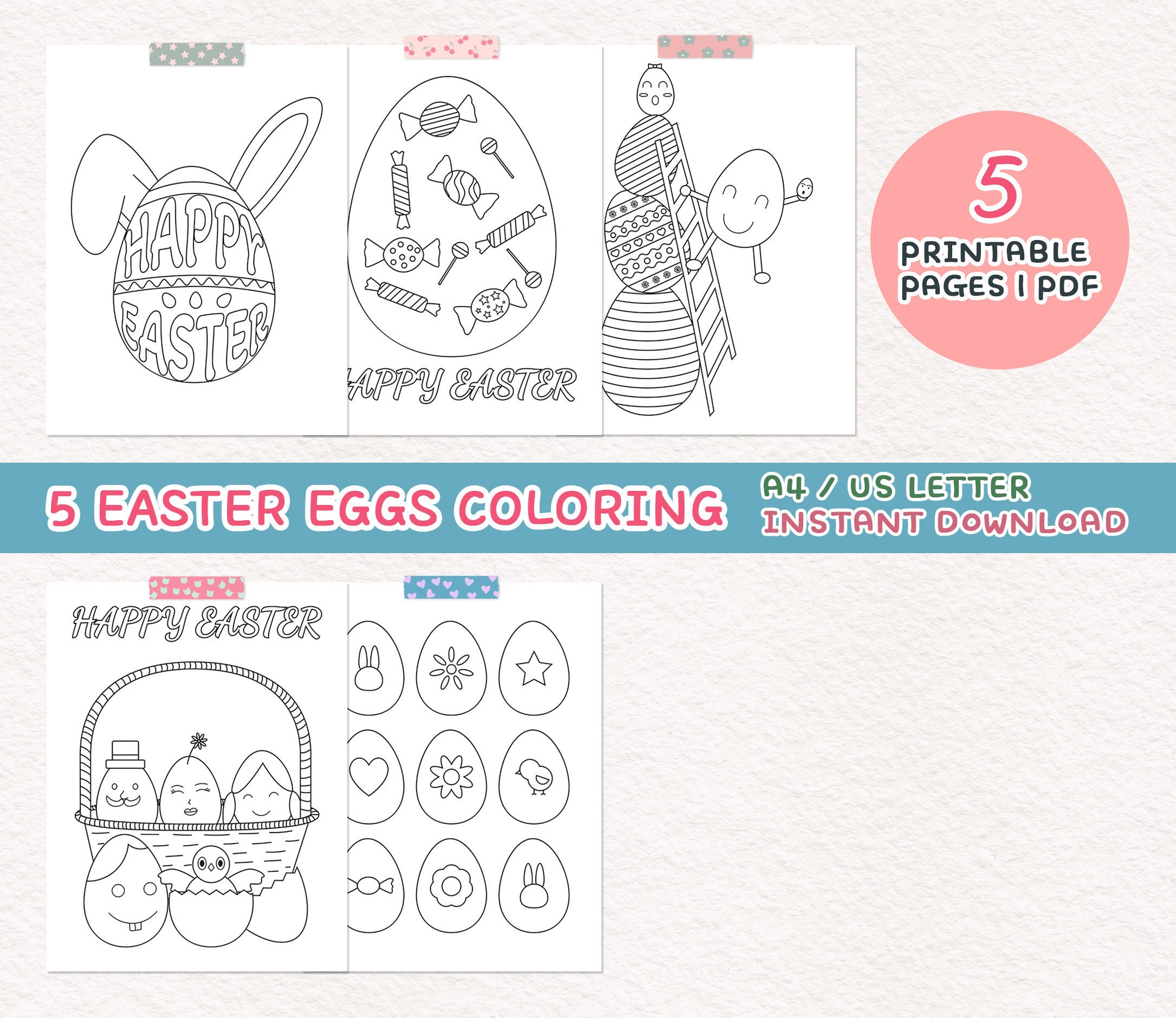 Easter Coloring Pages, 5 Printable Easter Coloring Pages for Kids, Egg ...