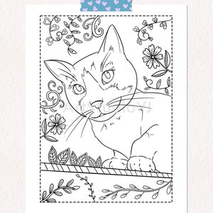 Cat Coloring Page Cute Cat Coloring PDF JPEG Printable - Etsy