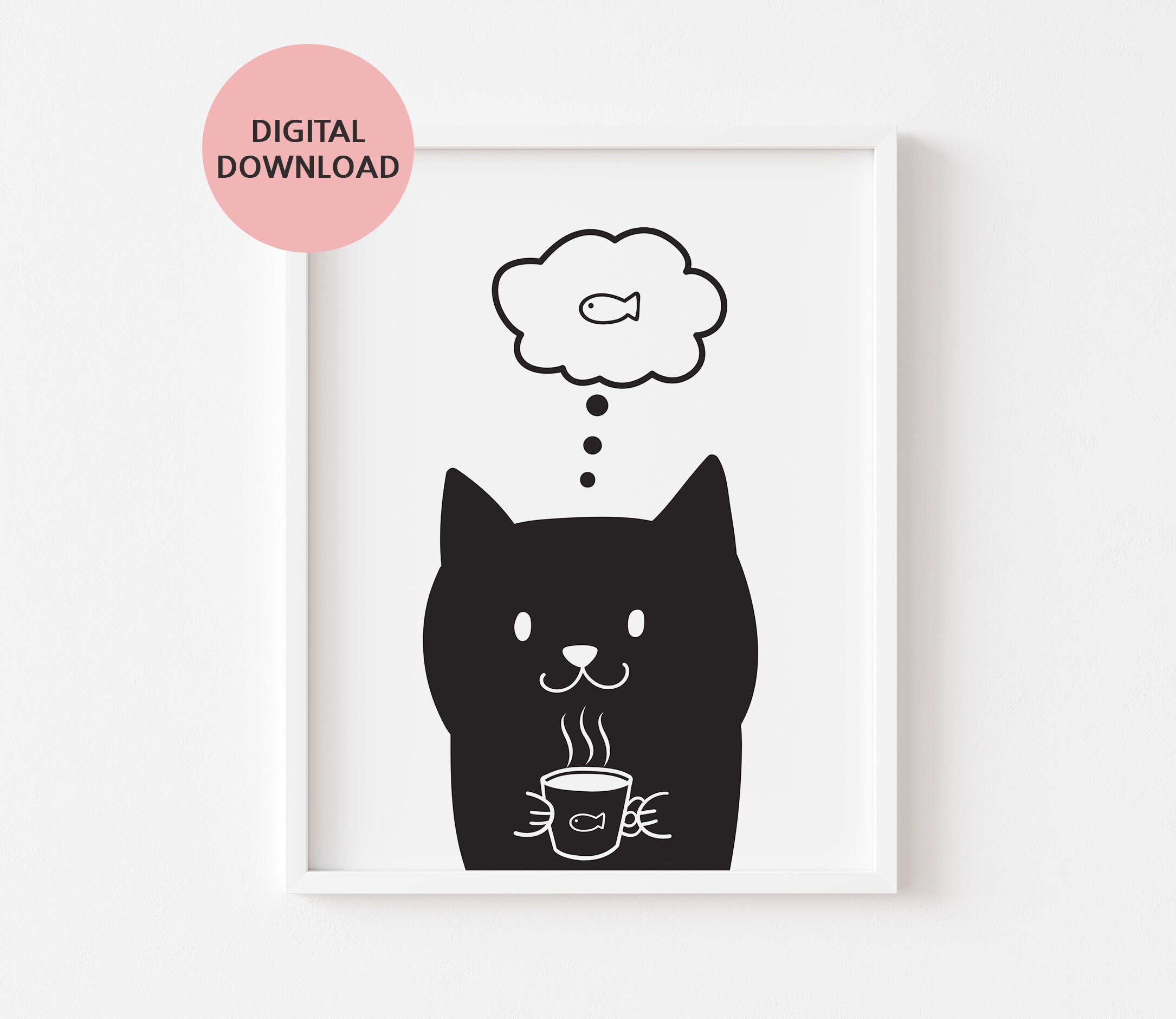 Black Cat Printable Wall Art, Cat Poster, Black & White Cat, Cat ...