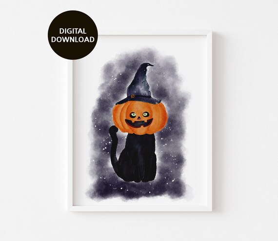 Halloween Wall Art Black Cat Printable Poster Halloween - Etsy