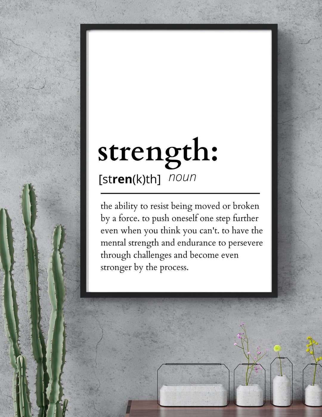 Strength Definition Black Wall Art Print Home Quote Instant Download ...