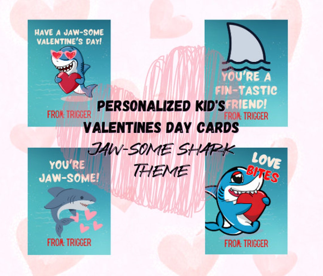 Personalized Kid's Valentines Day Cards Jawsome Shark Theme ...