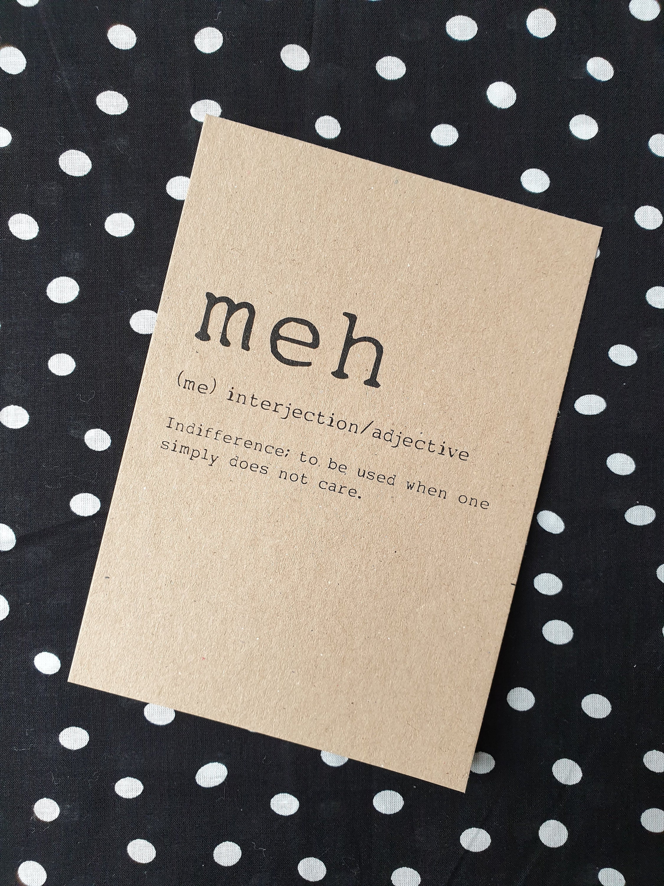 Meh dictionary definition eco card - Etsy España
