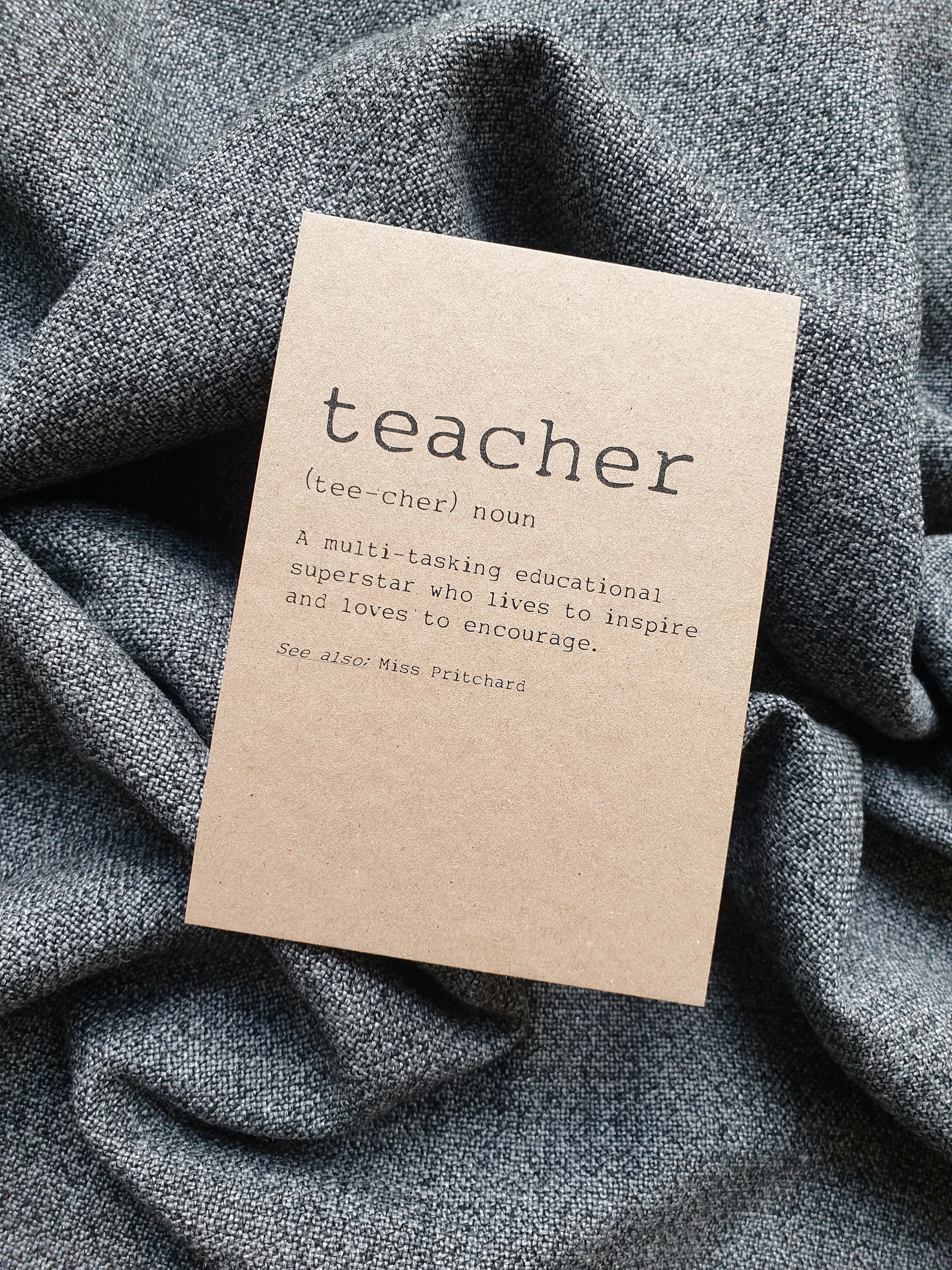 Personalised Teacher Dictionary Definition Eco Card & Metal - Etsy