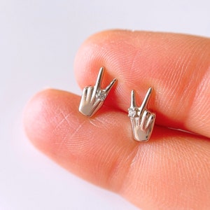 Peace Sign Hand Stud Earrings, ASL Earrings, American Sign Language Jewelry, Victory Hand Post ...