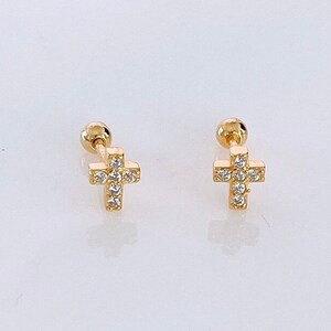 18G Tiny Cross Helix Piercing, Gold Plated Sterling Silver Cz Cross ...