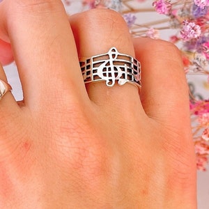 Music Ring, Sterling Silver Treble Clef Ring, Sheet Music Ring, Wide ...
