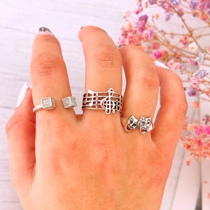 Music Ring, Sterling Silver Treble Clef Ring, Sheet Music Ring, Wide ...