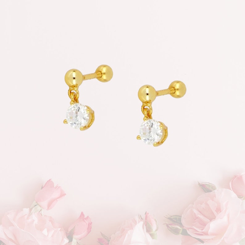 CZ Drop Piercing in Sterling Silver, Gold Plated Cartilage Barbell ...