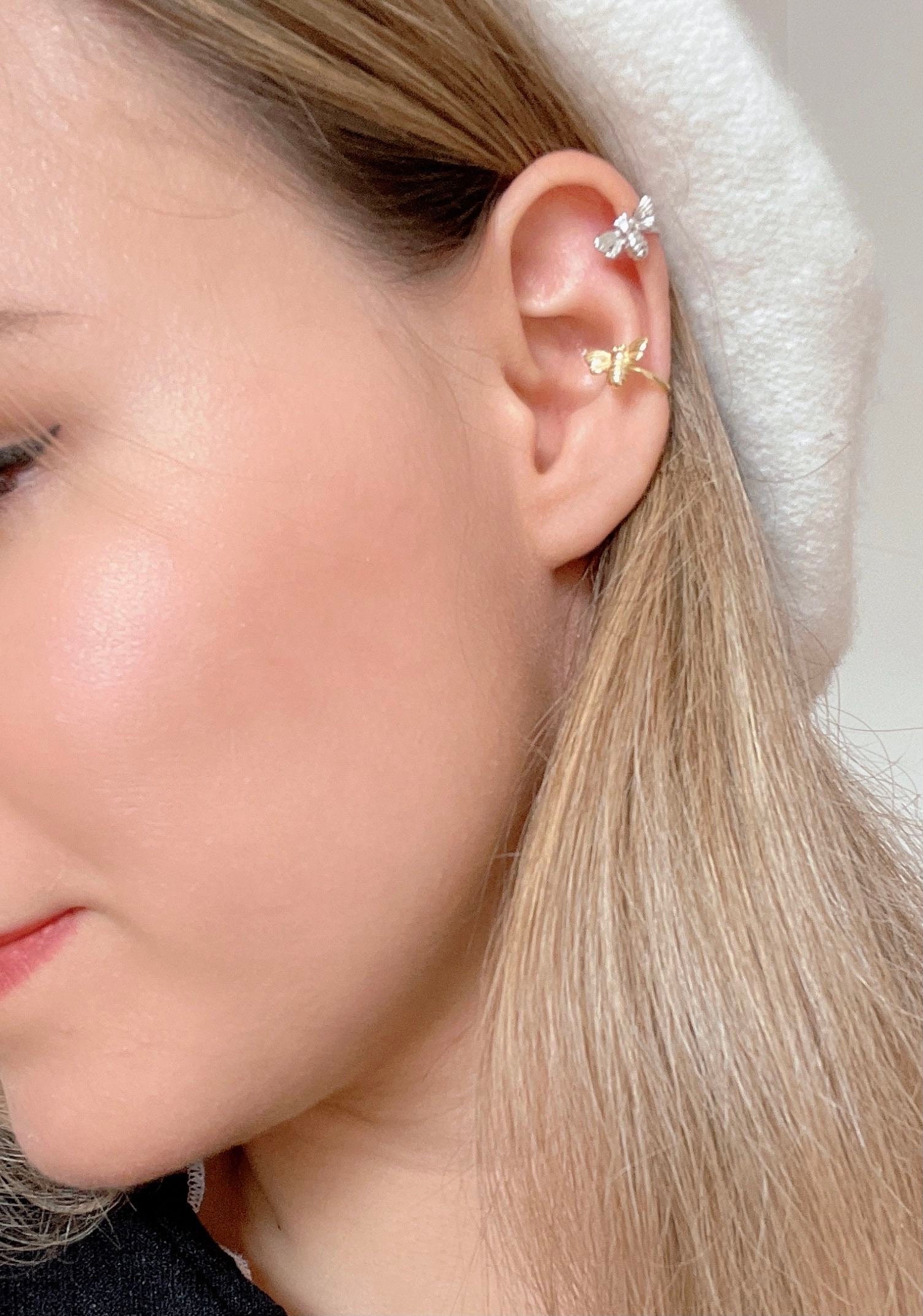 Bee ear cuff Helix earring Fake piercing in 925 Sterling | Etsy