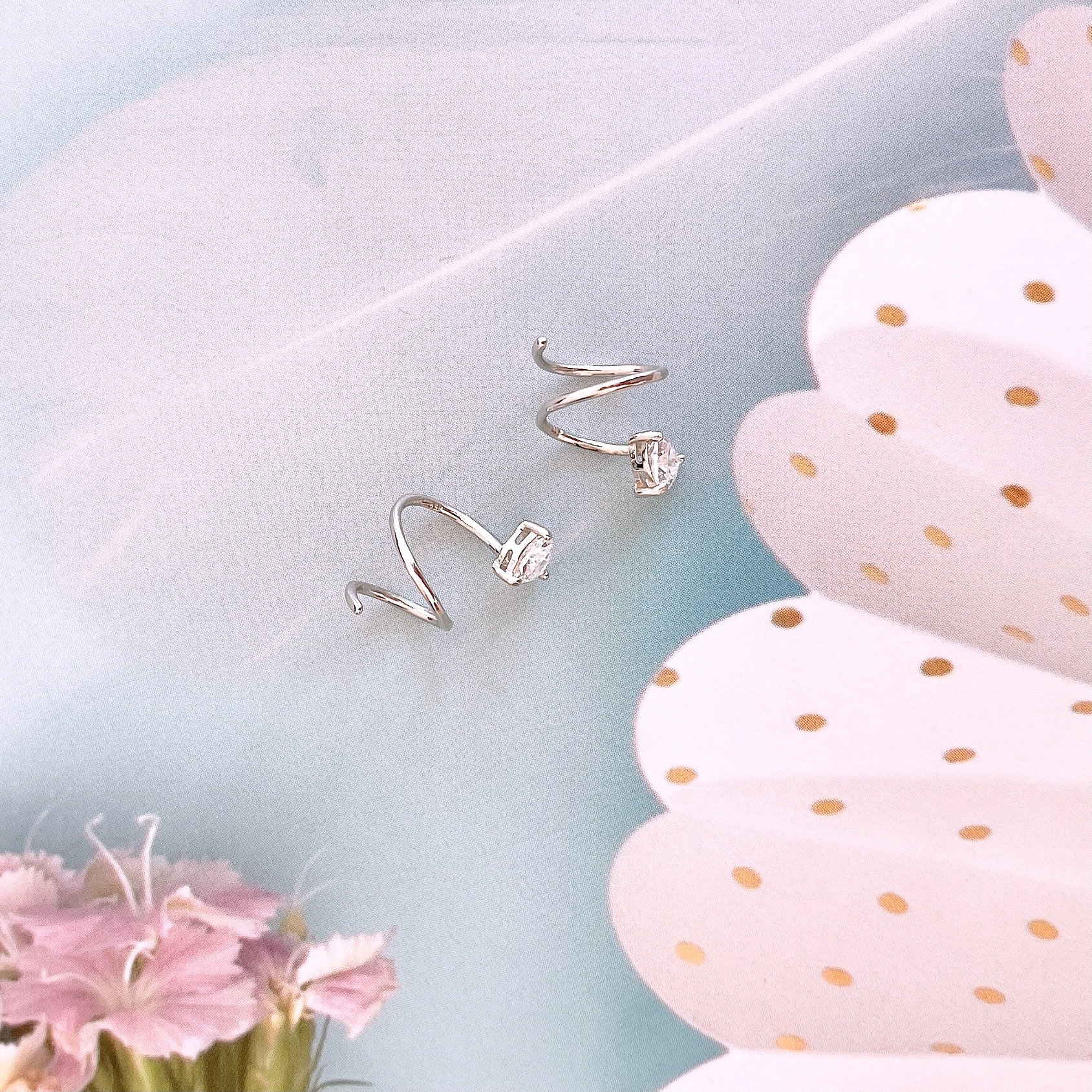 Double Spiral Ear Piercing With Cz, Silver Two Hole Earring, Wrap ...